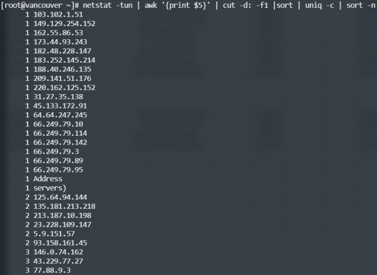 Linux统计服务器当前IP连接数-酷居科技